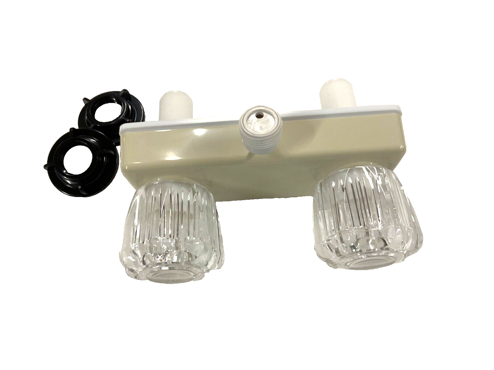 RV Cream Plastic Shower Faucet W/ Diverter Clear Dual Handle Knob