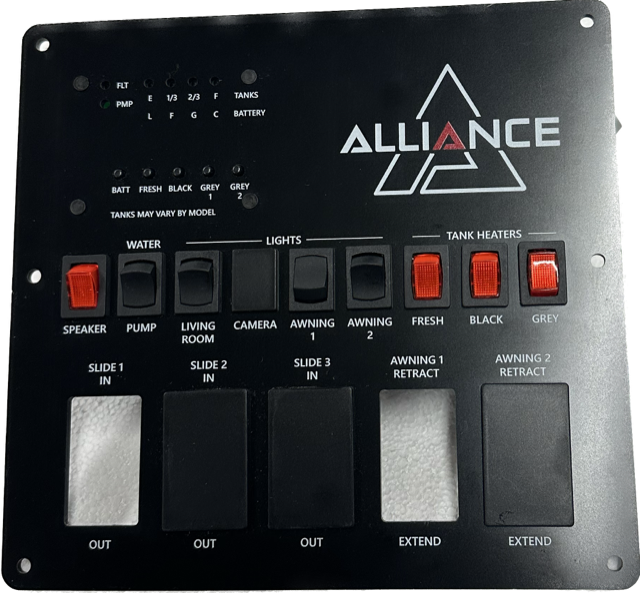 Alliance RV Control Panel Tank/Lights/Awning/Slide Out Travel Trailer
