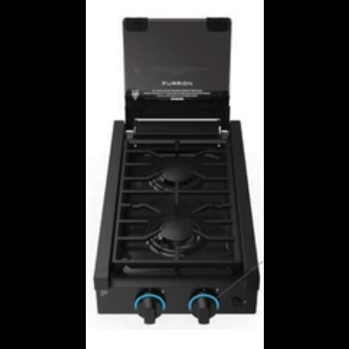 Furrion RV 2-Burner Gas Cooktop W/ Bi-Fold Glass FGH12D-BL Camper-Trav